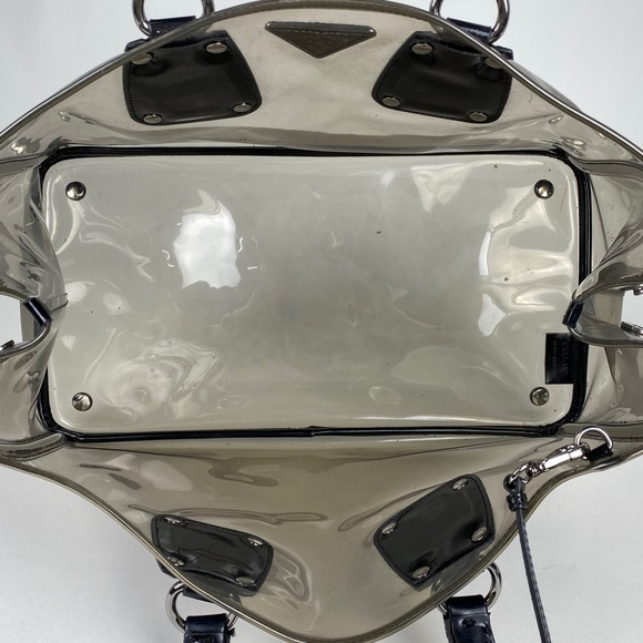Prada | Bags | Prada Logo Plate Tote Bag Clear Vinyl Black | Poshmark
